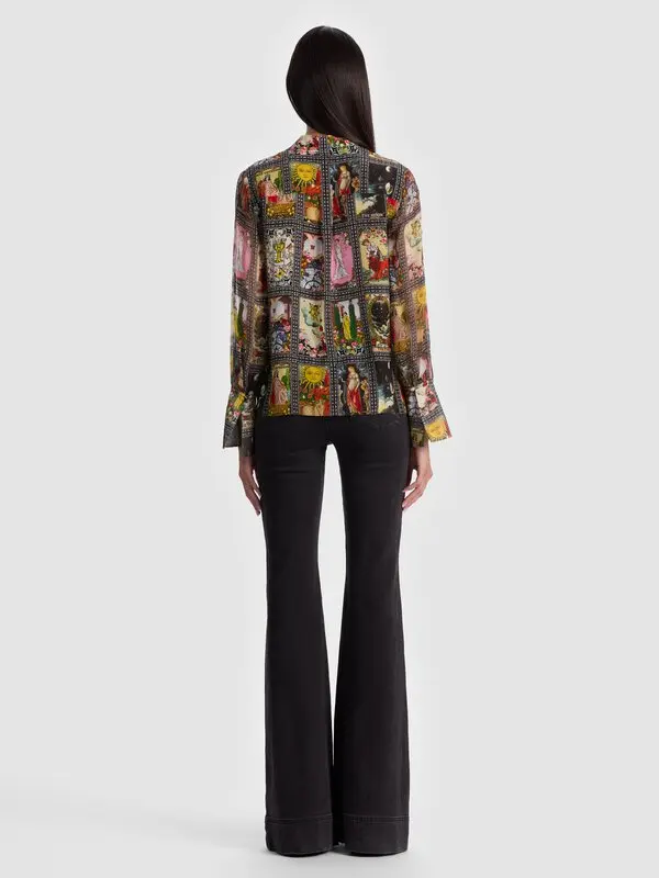 Alice + Olivia Tarot Card Print Silk Blouse - Enchanted Tarot